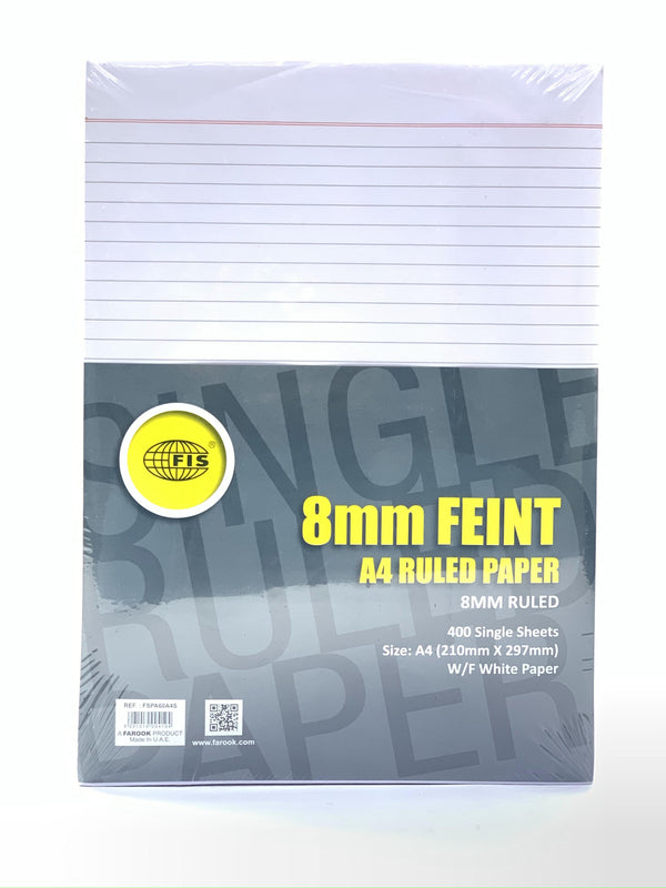 FIS Single 8 mm Feint Ruled Paper, 400 Single Sheets, A4 Size – AL ...