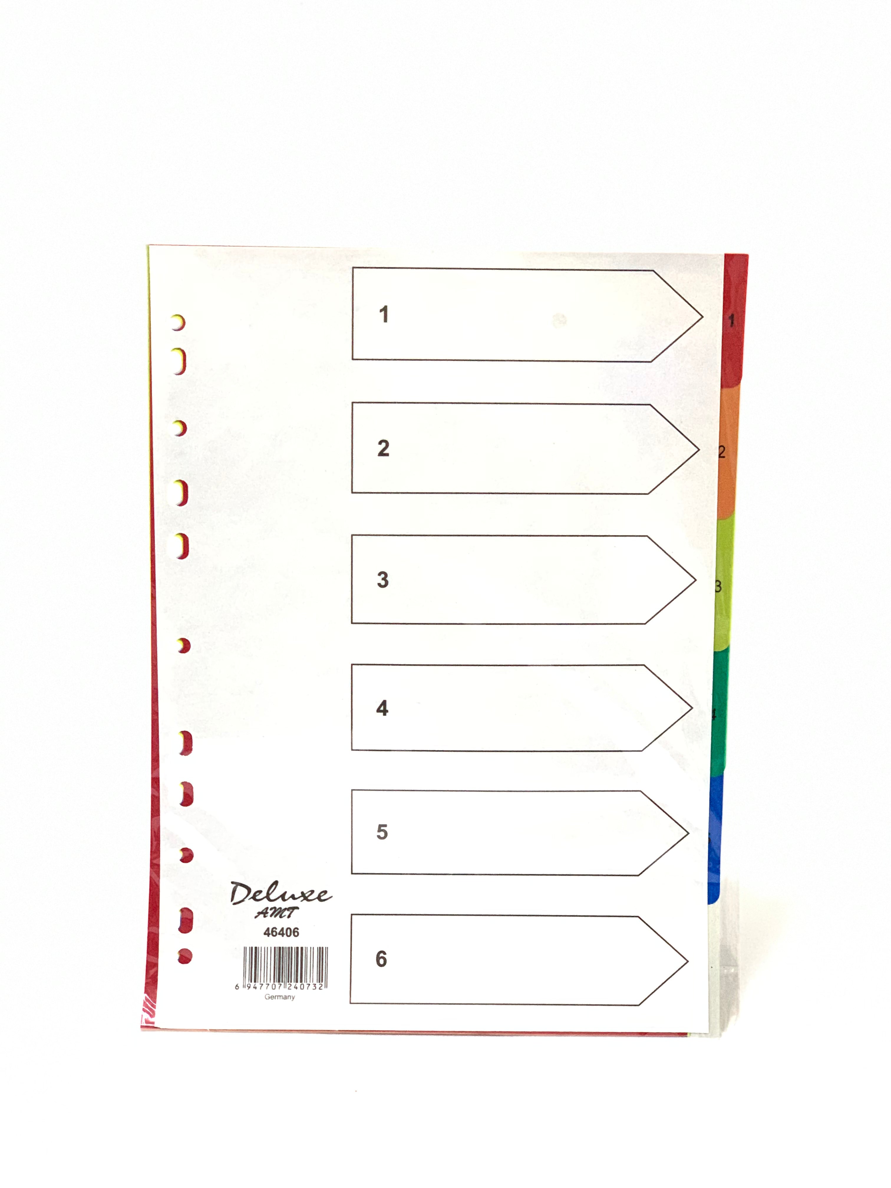 Divider 6 Colour with number Pvc A4 – AL NAHAR STATIONERY