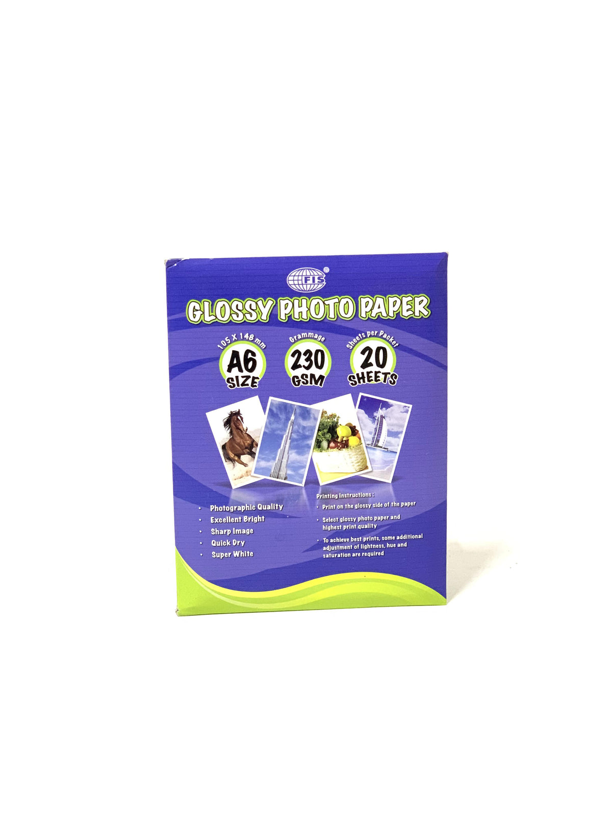 FIS GLOSSY PHOTO PAPER A6 SIZE 230 GSM 20 SHEETS – AL NAHAR STATIONERY