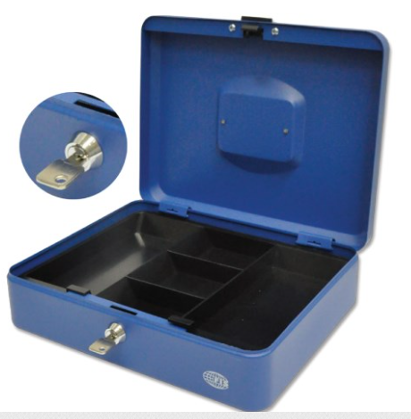 FIS CASH BOX WITH KEY LOCK 12 " STEEL BLUE – AL NAHAR STATIONERY
